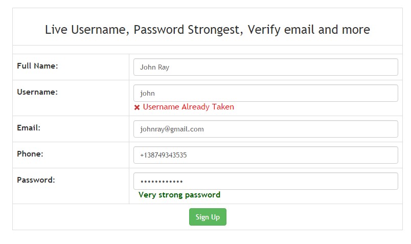 Secure Signup with live available username, check password strongest ...